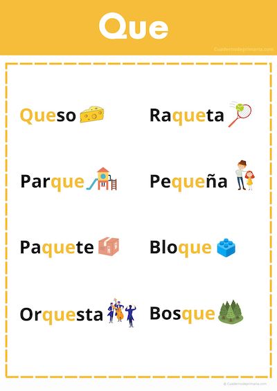 Palabras con Ca, Co, Cu, Que y Qui - Cuaderno de Primaria